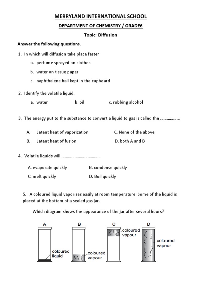 Diffusion Work Sheet PDF | PDF