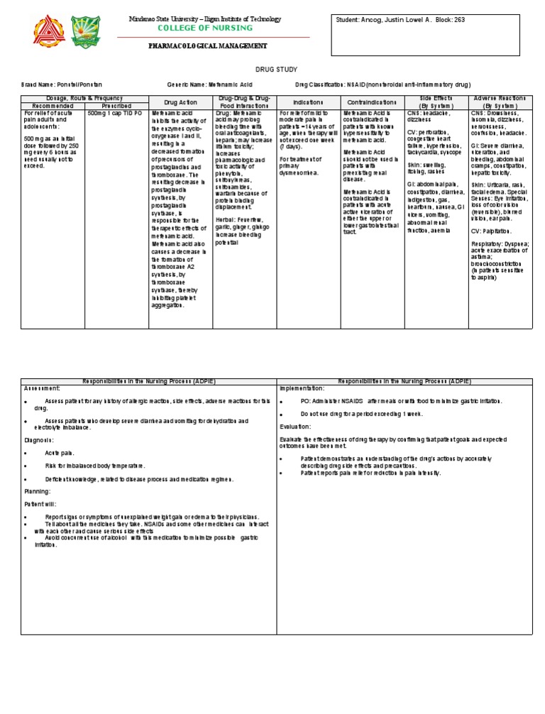 OB Drug Study - Mefenamic Acid | PDF | Nonsteroidal Anti Inflammatory ...