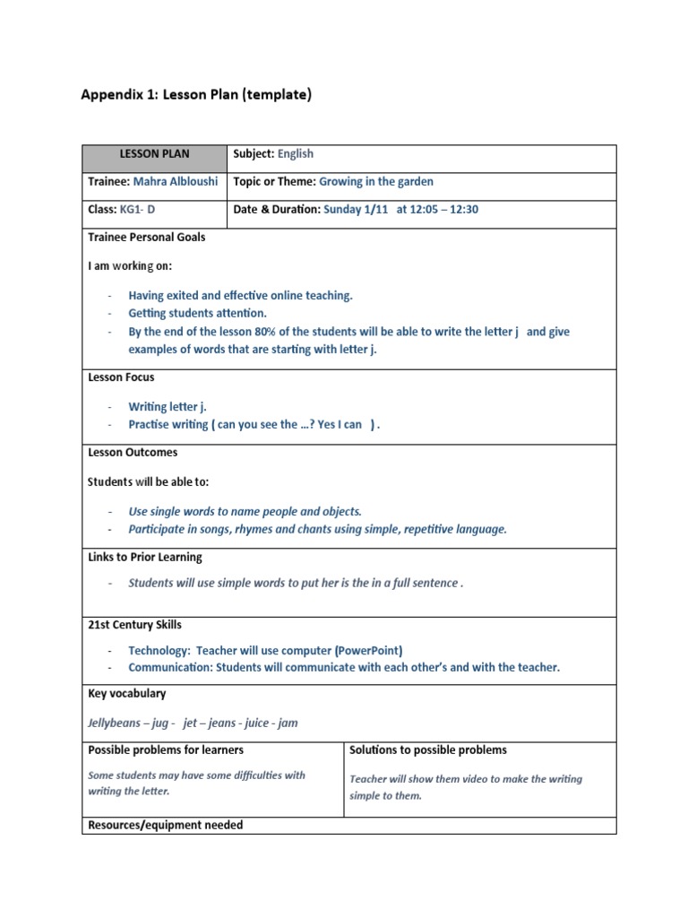 Lesson Plan Letter J | PDF | Lesson Plan | Neuropsychological Assessment