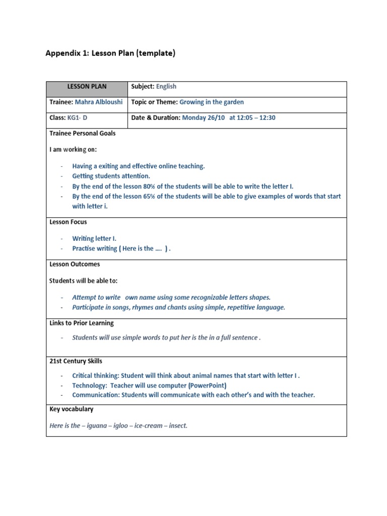 4 Lesson Plan Letter I | PDF | Lesson Plan | Teaching