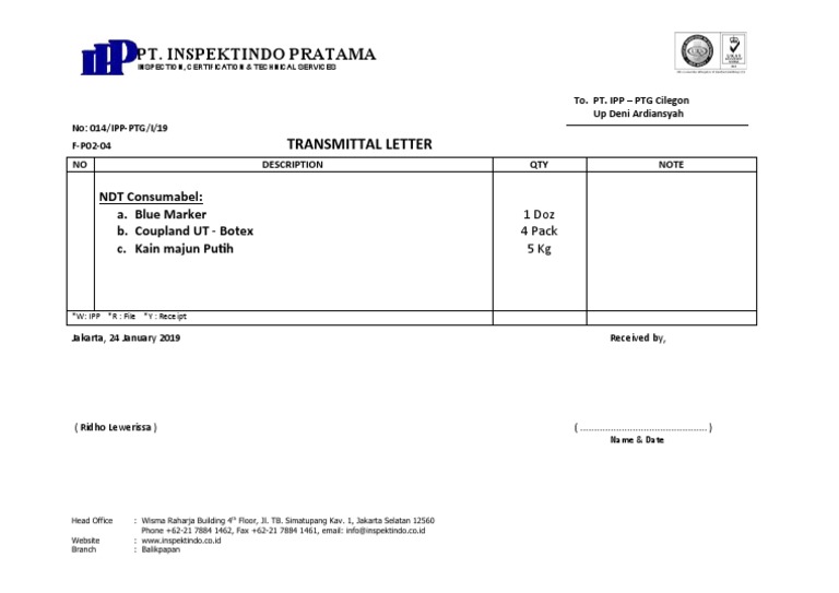 Transmittal Letter 014-NDT To GUF | PDF