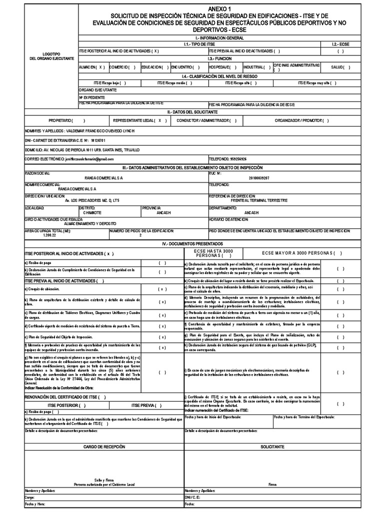 Anexo 1 Formato de Solicitud ITSE ECSE | PDF | Naturaleza