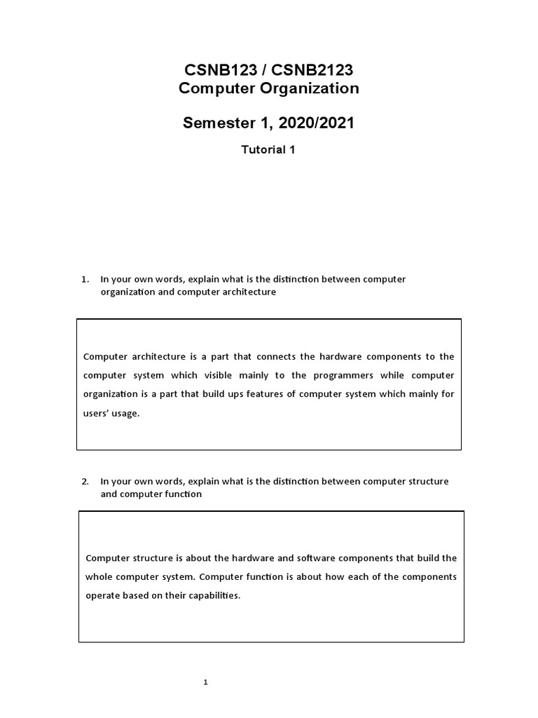 Tutorial 1 - Answer | PDF | Central Processing Unit | Computer Data Storage