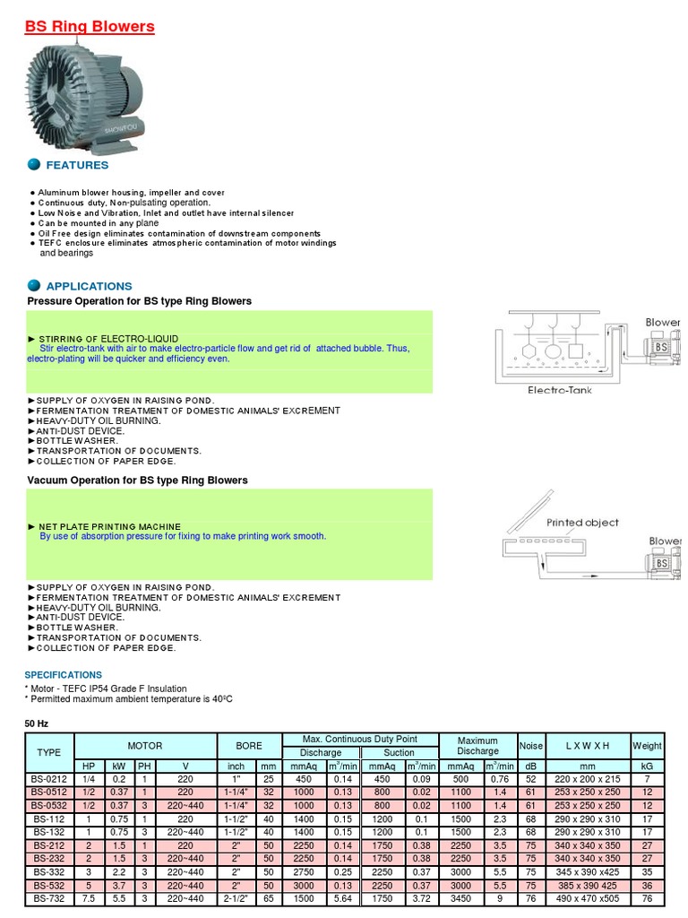 BS Ring Blowers: Features | PDF | Manufactured Goods | Mechanical ...