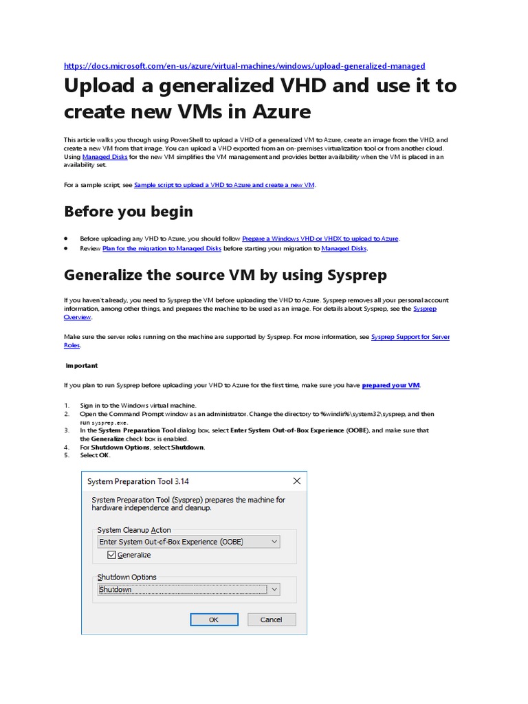 Upload A Generalized VHD and Use It To Create New VMs in Azure | PDF | Virtual Machine ...