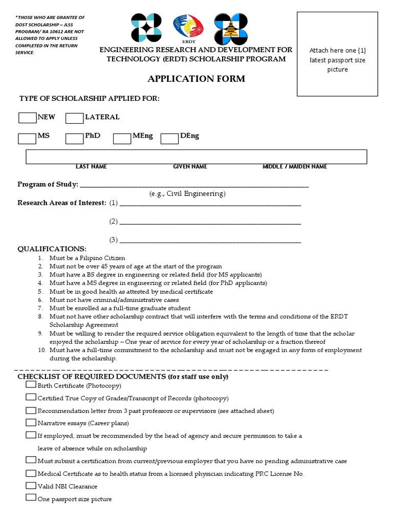 ERDT Scholarship Application Form | PDF | Graduate School | Academic Degree