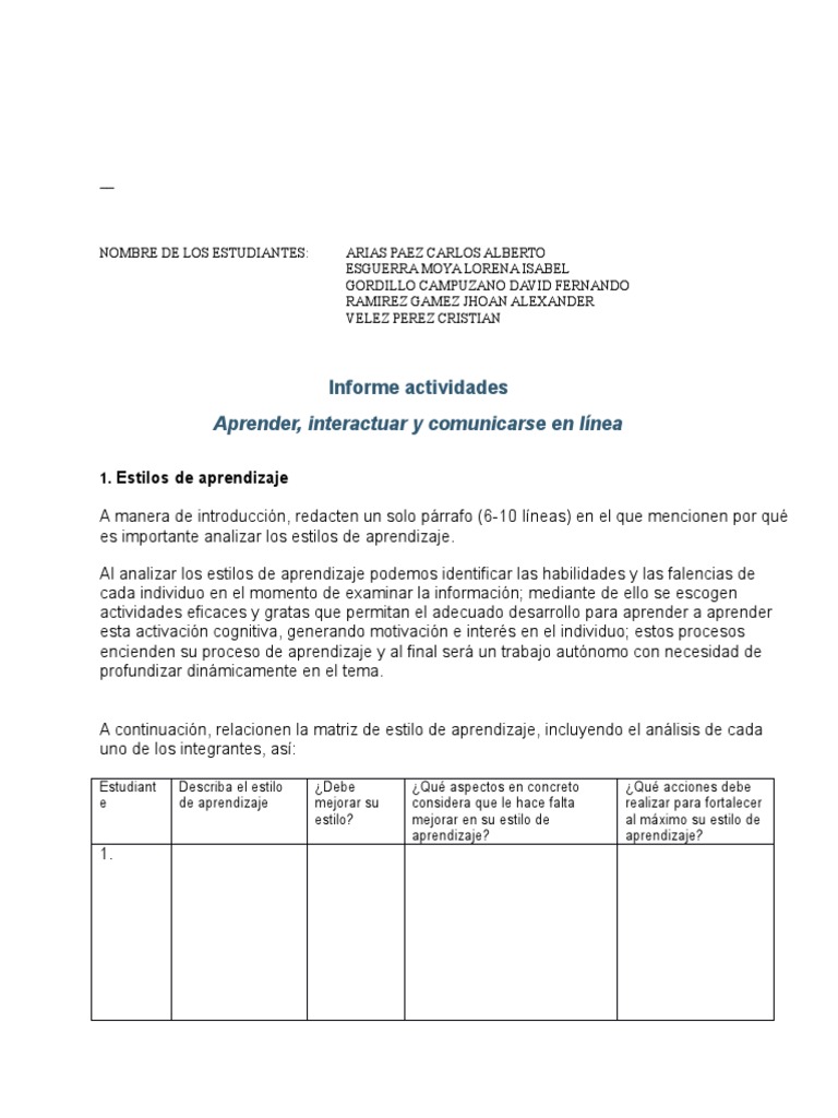Informe Grupal Guía 1 | PDF | Aprendizaje | Neurociencia