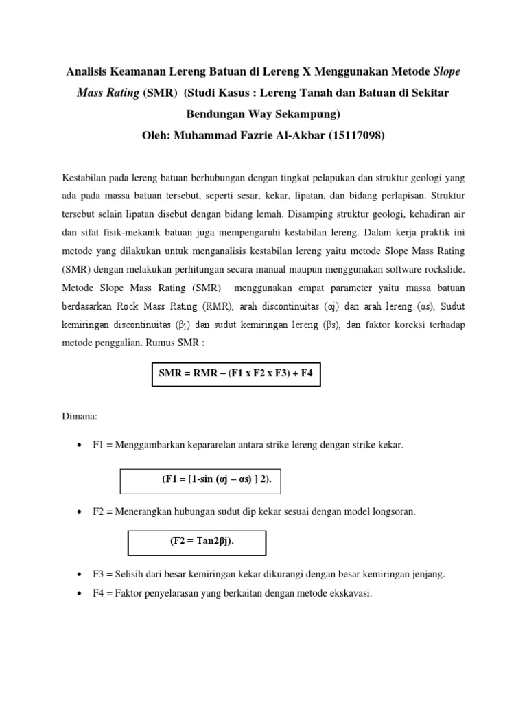 Slope Mass Rating (SMR) | PDF