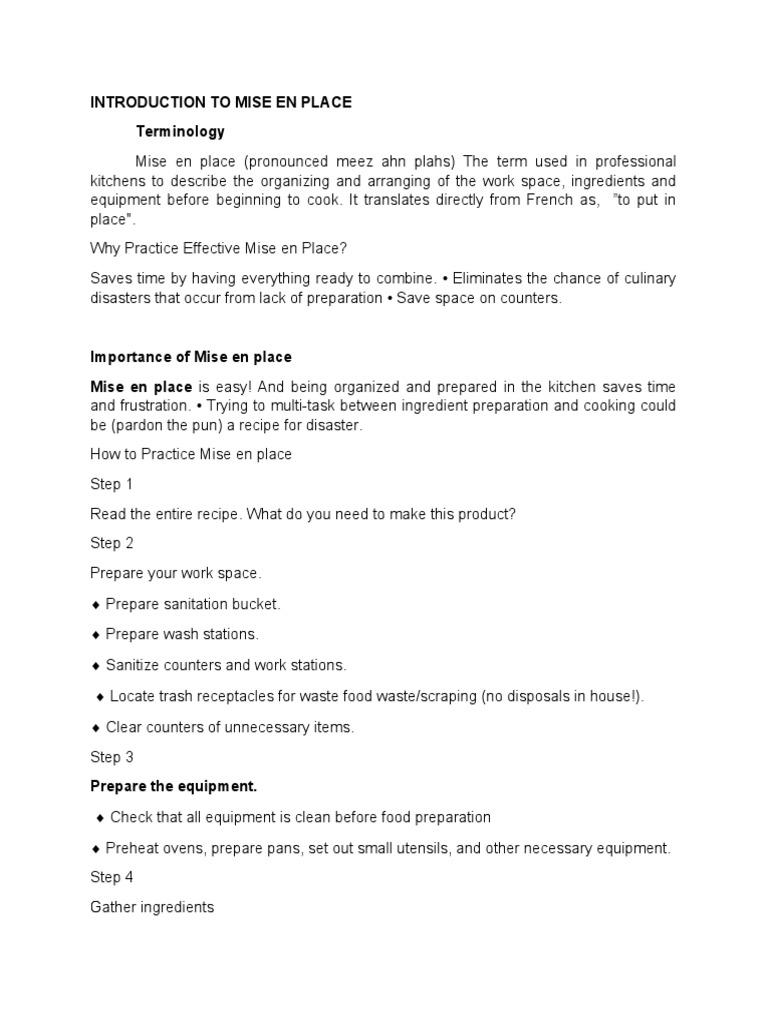 Importance of Mise en Place in Catering | PDF | Hors D'oeuvre | Eating ...