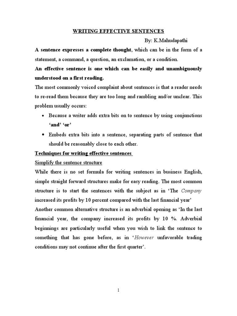 Writing Effective Sentences | PDF | Sentence (Linguistics) | Grammar