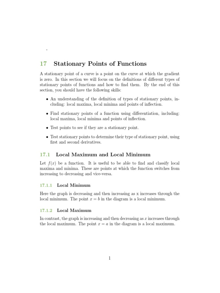 Stationary Points of Functions: Local Maximum and Local Minimum | PDF ...