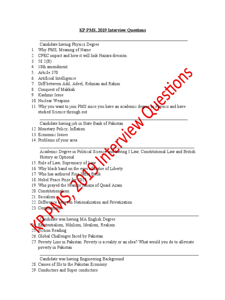 PMS 2019 Interview Questions | PDF | Pakistan | Donald Trump