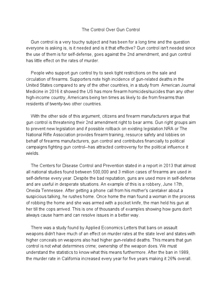Argumentative Essay 1 | PDF | Gun Control | National Rifle Association
