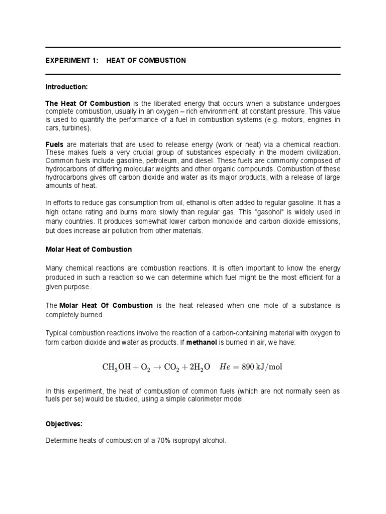 Heat Of Combustion Lab