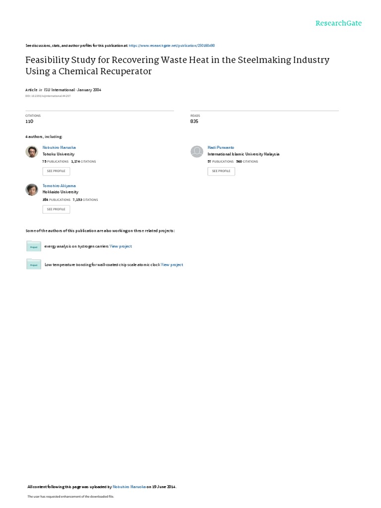 Feasibility Study For Recovering Waste Heat in The | PDF | Waste | Heat