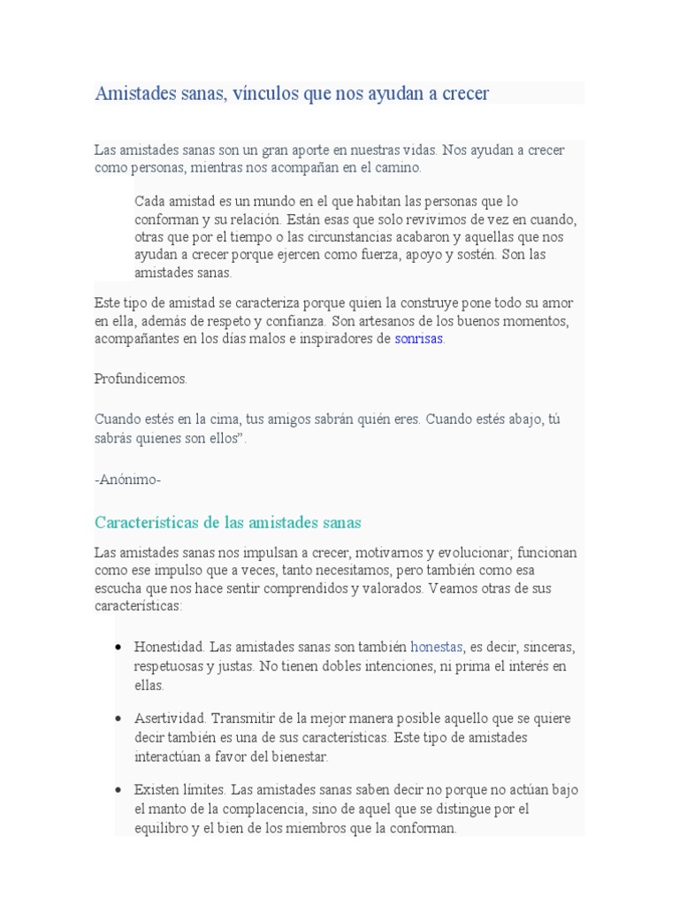Amistades Sanas | PDF | Tolerancia | Las emociones