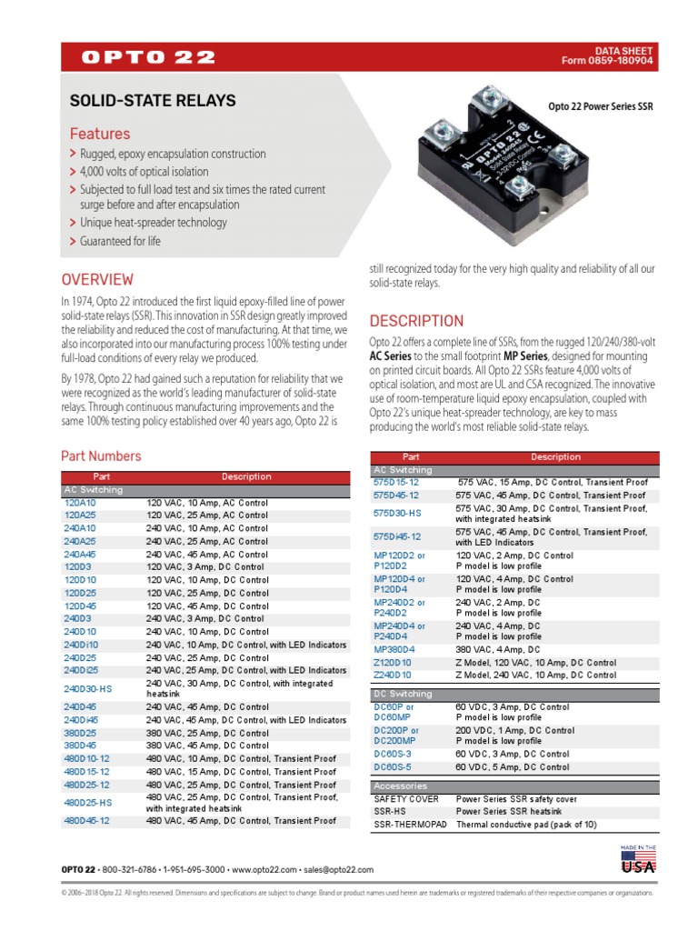 0859 Solid State Relays Data Sheet | PDF | Relay | Amplifier