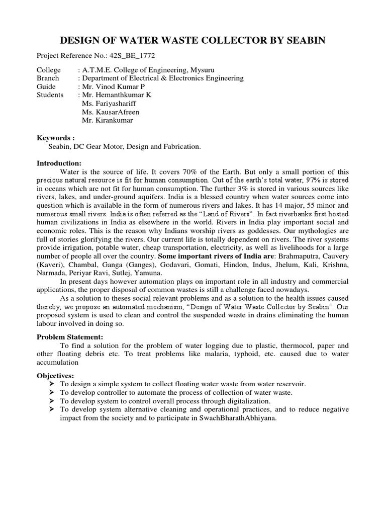 Design of Water Waste Collector by Seabin: Keywords | PDF | Water | Waste