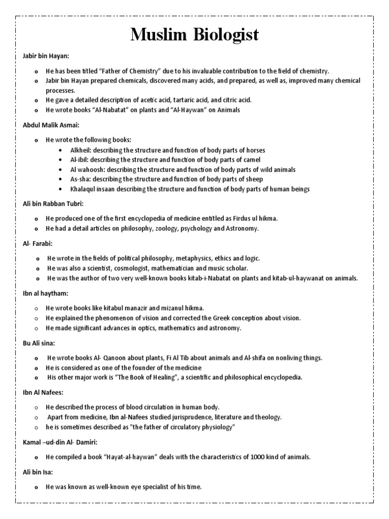 Muslim Biologist and Other Biologist Contribution | PDF | Species ...