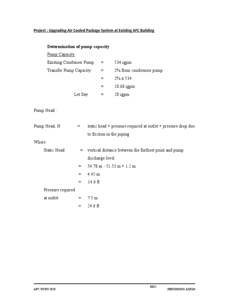 Pump Capacity and Head Calculation | PDF