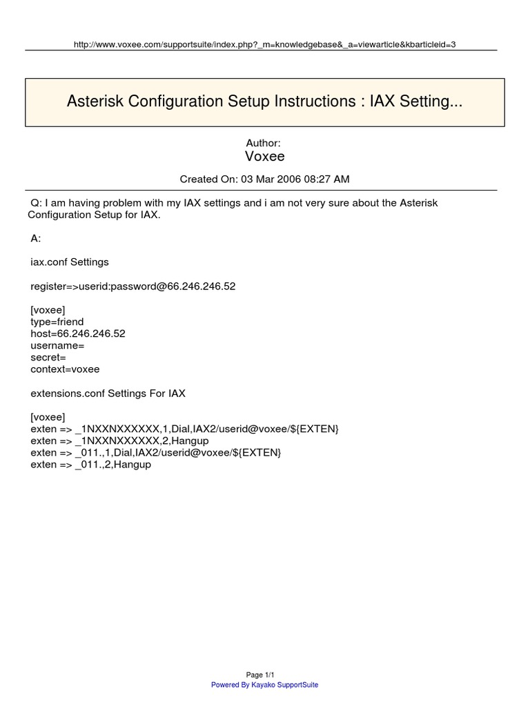 Asterisk Configuration Setup Instructions: IAX Setting... : Voxee | PDF ...