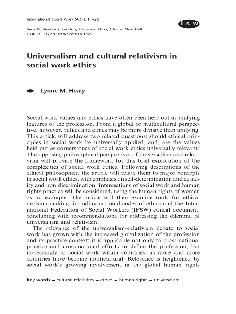 Universalism and Cultural Relativism in Social Work Ethics | PDF ...