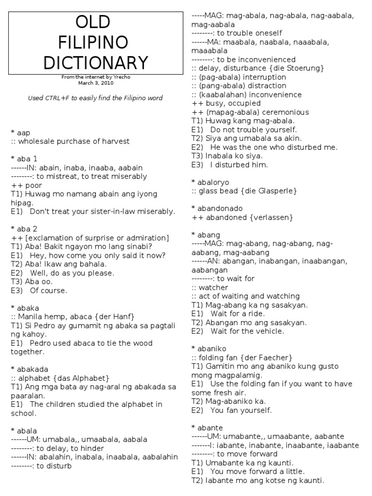 Old Filipino Dictionary PDF | PDF