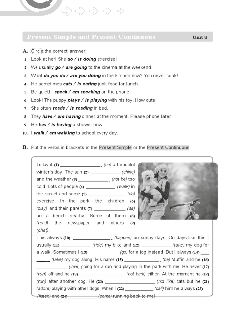 Ficha Present Simple Present Continuous | PDF | Grammar | Foods