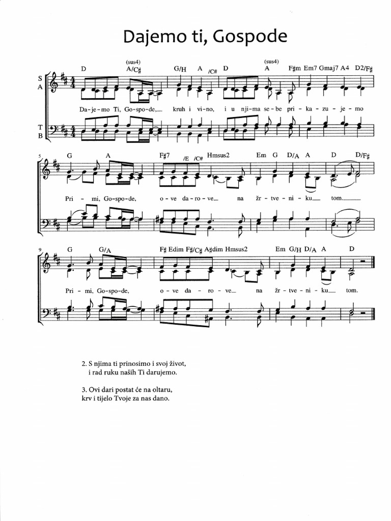 Dajemo Ti Gospode - SATB | PDF