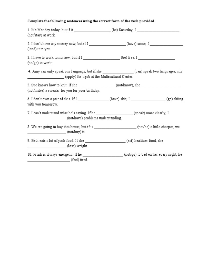 Complete The Following Sentences Using The Correct Form of The Verb ...