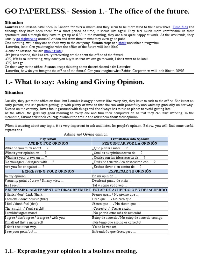 GO PAPERLESS.-Session 1. - The Office of The Future.: 1. - What To Say: Asking and Giving ...