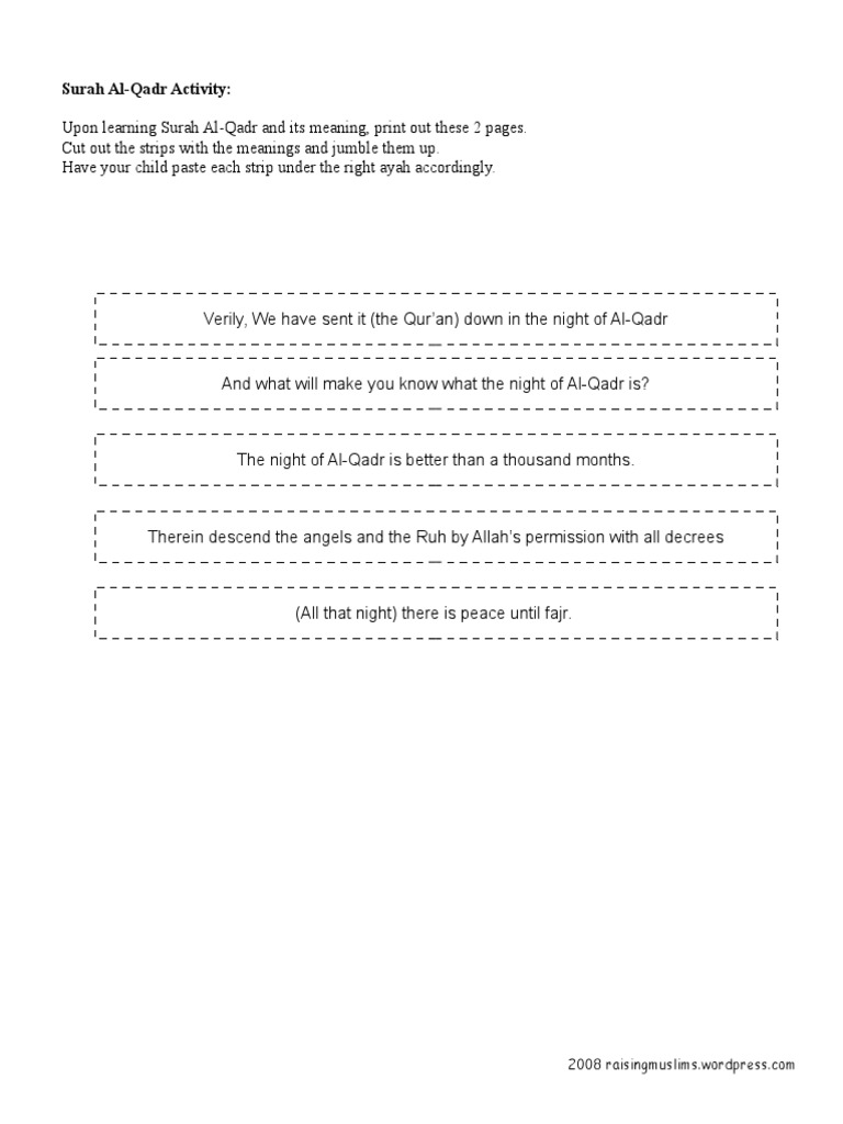 Surah Al Qadr Activity | PDF