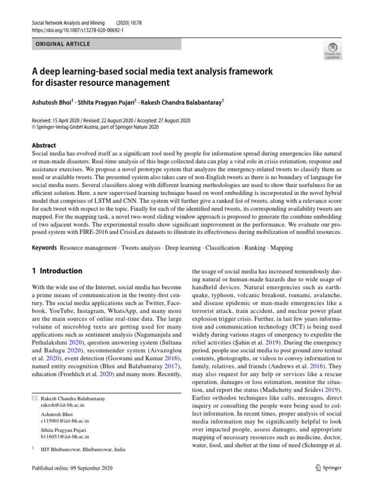 A Deep Learningbased Social Media Text Analysis Framework For Disaster ...