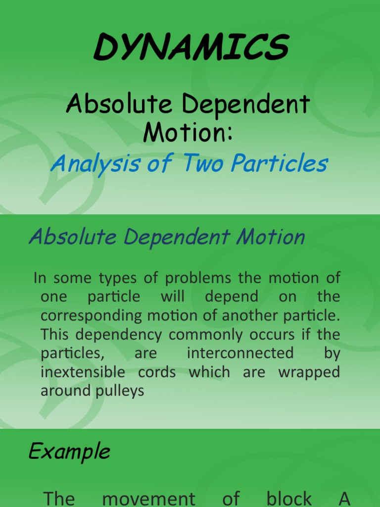 Absolute Dependent Motion Analysis | PDF | Equations | Velocity