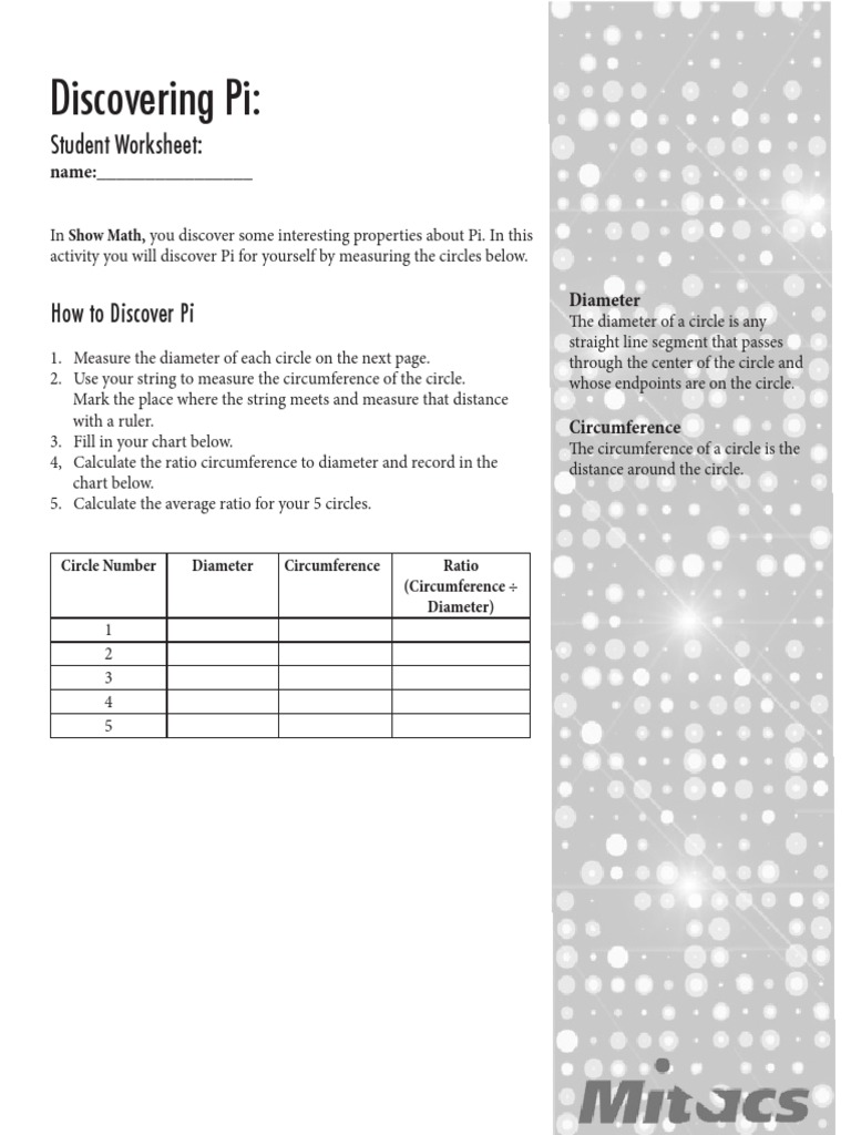 Discovering Pi Worksheet | PDF | Teaching Methods & Materials