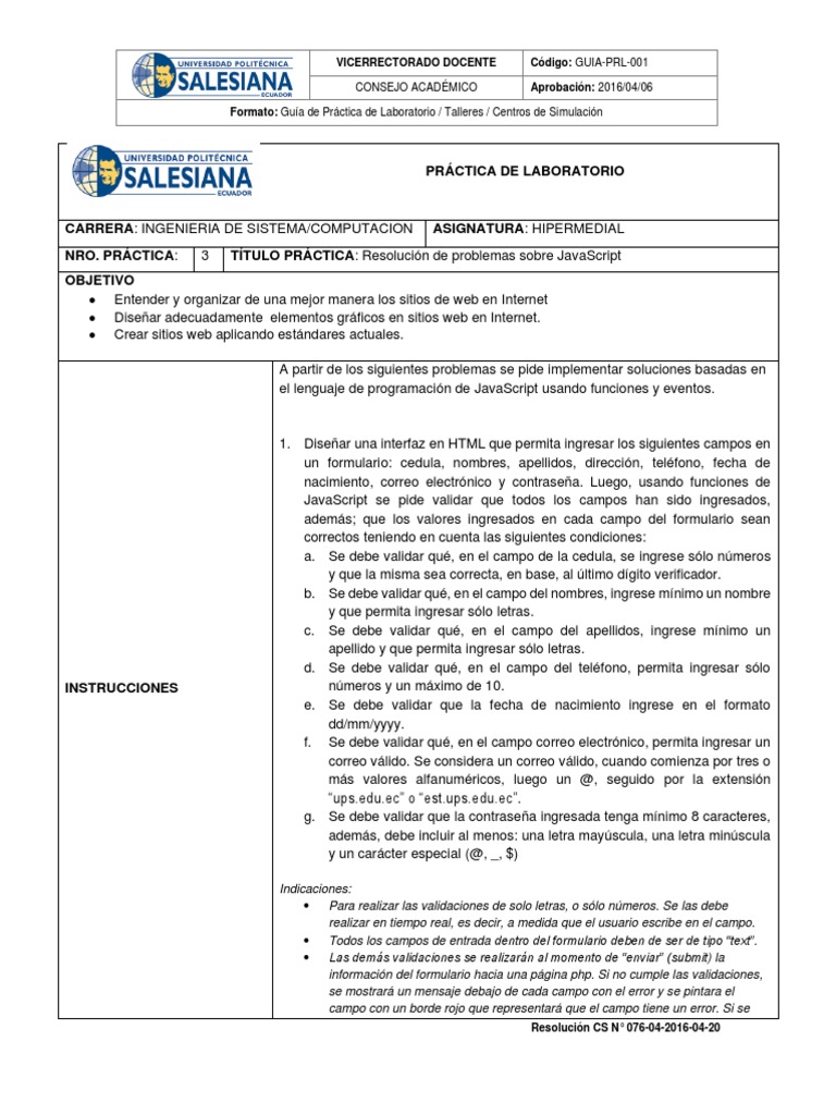 Práctica de Laboratorio 03 - Javascript | PDF | Script Java | HTML