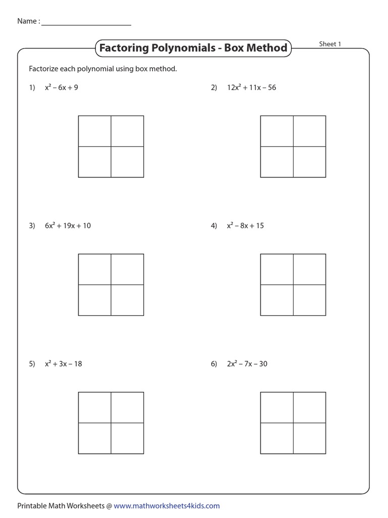 Factoring Polynomials - Box Method: Name | PDF