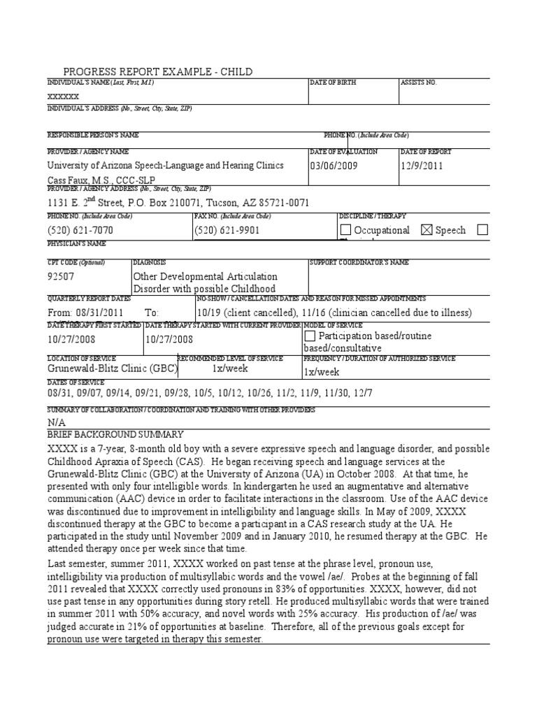 Progress Report Example-Child PDF | PDF | Cognition | Cognitive Science