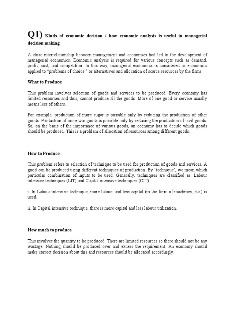 Kinds of Economic Decision / How Economic Analysis Is Useful in ...