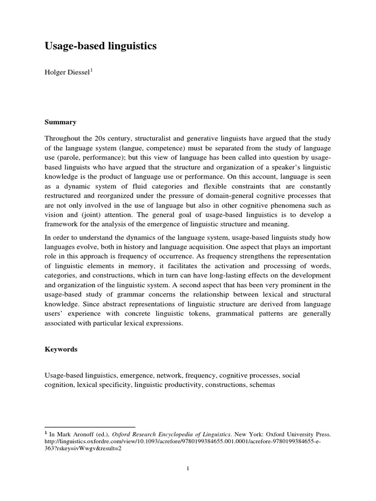 Usage Based Linguistics | PDF | Morphology (Linguistics) | Priming ...