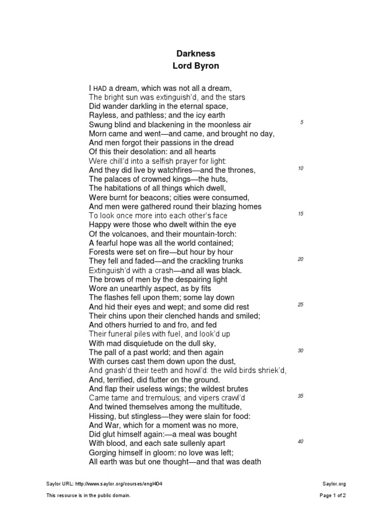 Darkness Lord Byron: This Resource Is in The Public Domain. Page 1 of 2 ...