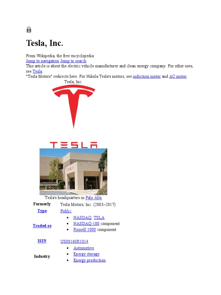 Tesla, Inc.: Jump To Navigation Jump To Search Tesla Induction Motor AC ...
