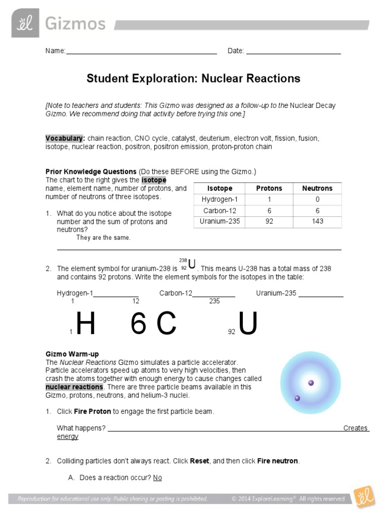 Student Exploration: Nuclear Reactions | PDF | Nuclear Reaction | Neutron