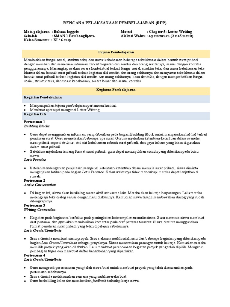RPP CHAPTER 5 Letter Writing OK | PDF