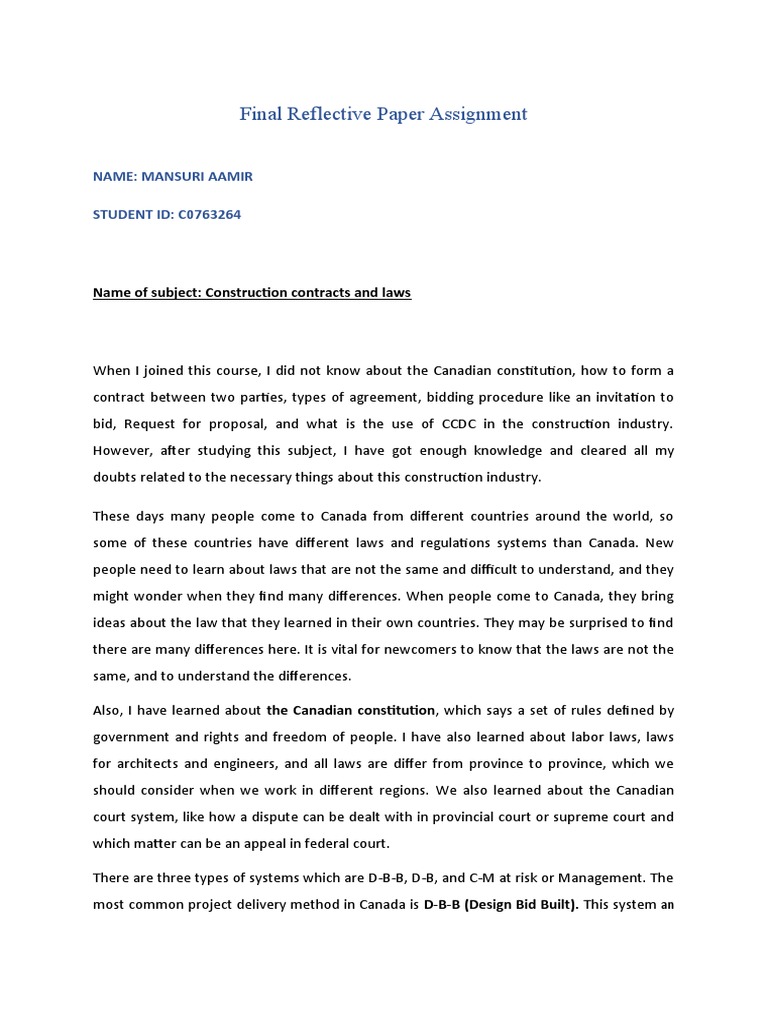 Final Reflective Paper Aamir | PDF | Common Law | Private Law