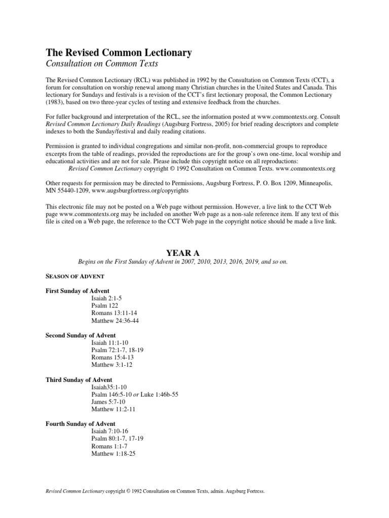 The Revised Common Lectionary: Consultation On Common Texts | PDF ...