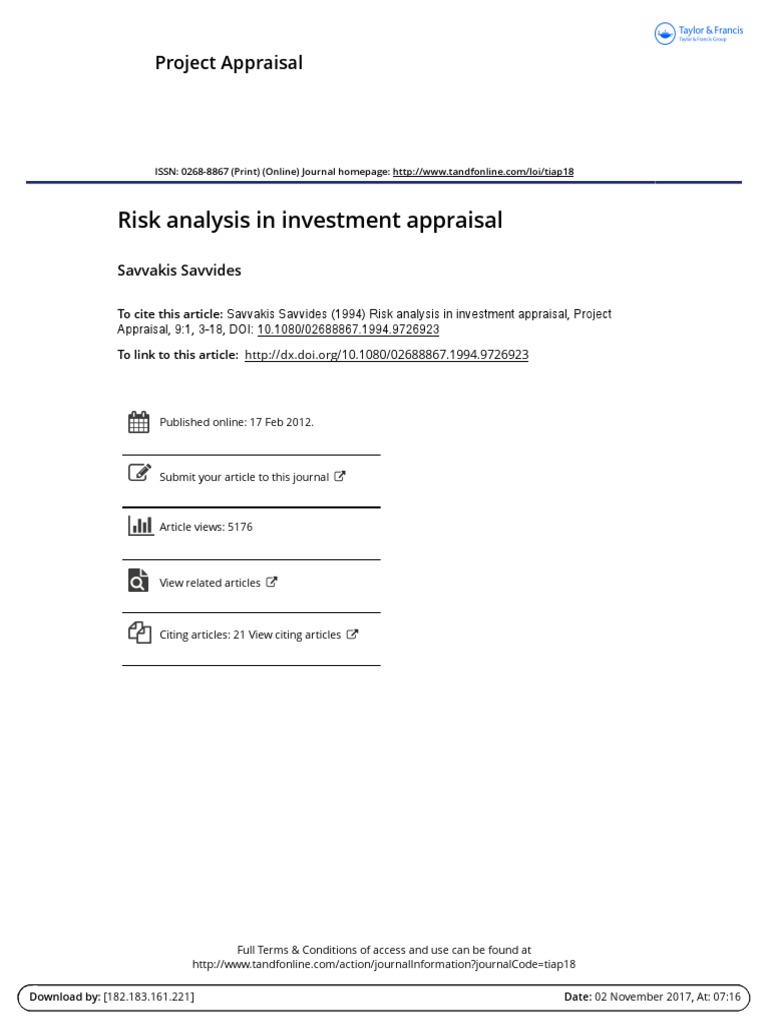 Risk Analysis in Investment Appraisal | PDF | Sensitivity Analysis | Risk