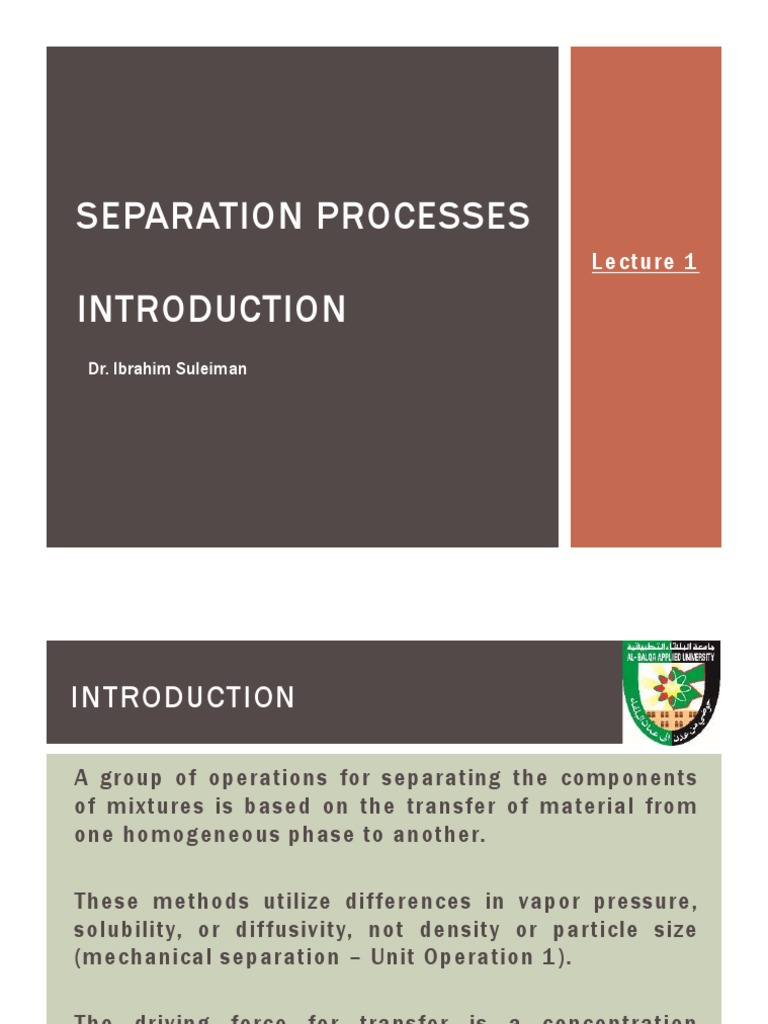Separation Processes Lecture 1 Introduction | PDF | Distillation ...