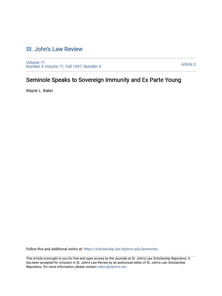 Seminole Speaks To Sovereign Immunity and Ex Parte Young | PDF ...
