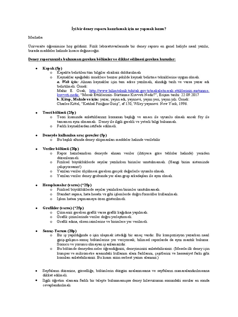 Deney Raporu Hazirlarken Genel OMU | PDF